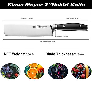 Klaus Meyer Arcelor 7 inch Nakiri Knife, Vegetable Cleaver with ABS Ergonomic Handle, Exclusive German Steel Kitchen Knife