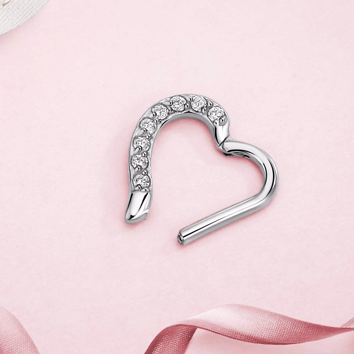 FANSING 16 Gauge Gemmed Daith Earrings Right Ear 8mm Daith Piercing Jewelry Surgical Steel 16g Heart Shaped Hinged Ring Hoop 316L Stainless Steel