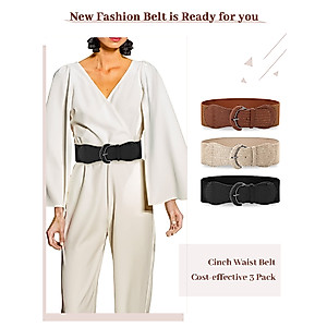 SATINIOR 3 Pieces Women Wide Elastic Belt for Dress Women Stretchy Cinch Leather Belt for Ladies Dress Decoration(L,Black, Brown, Beige)
