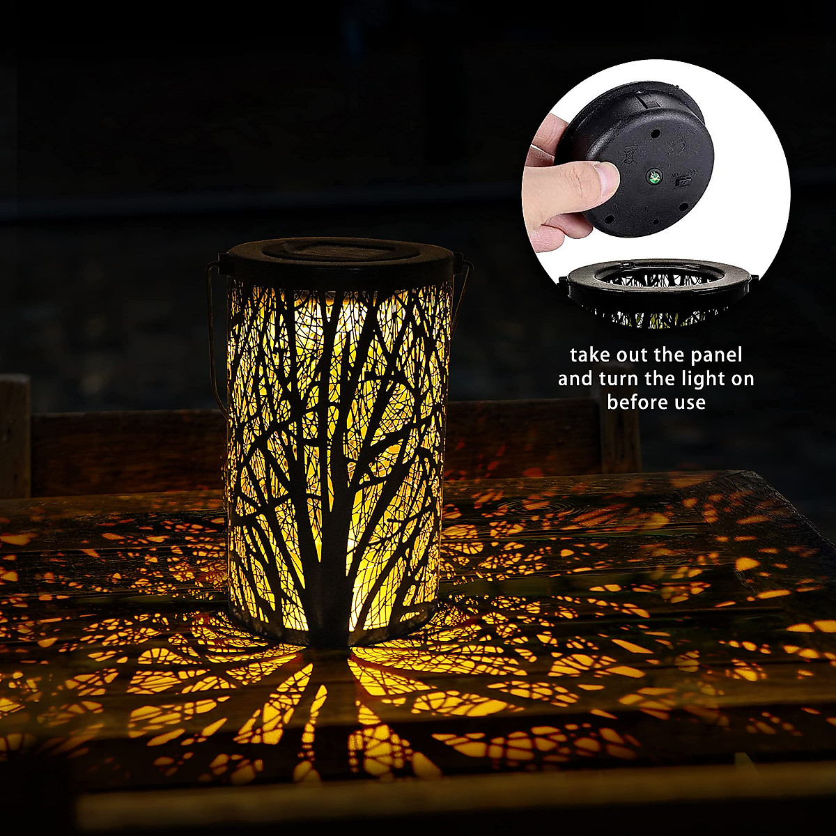 Fovasen Hanging Solar LED Candle Lanterns, Farmhouse Retro Metal Table Lanterns Rounded Decorative Outdoor Lights Waterproof Solar Lamp with Handle for Garden, Patio,Porch,Yard,Fireplace and Tabletop