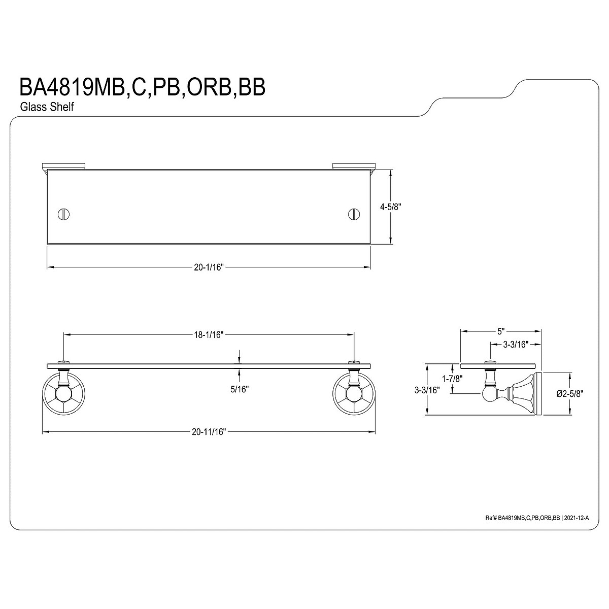 Kingston Brass BA4819PB Metropolitan Glass Shelf, Polished Brass