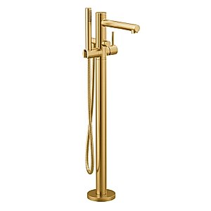 Moen Align Brushed Gold One-Handle Freestanding Floor Mount Tub Filler, Freestanding Tub Faucet with Handshower, 395BG