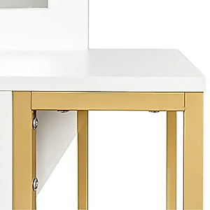 Vanity Desk Set, Makeup Vanity with Chair & Mirror & Adjustable Brightness Lights & Large Drawer, Vanity Table for Bedroom, Bathroom, Small Space (White)