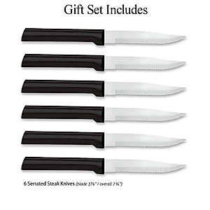 Rada Cutlery Serrated Steak Knife Set – Stainless Steel Knives with Black Stainless Steel Resin Handle, Set of 6