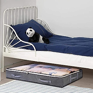 ASANMEYO Under Bed Storage Containers, 4-Pack Large Capacity Underbed Storage Bags Organizer, Thick Fabric Storage Bins with Clear Window and Handles for Blanket, Comforter, Bedding, Clothes, Gray