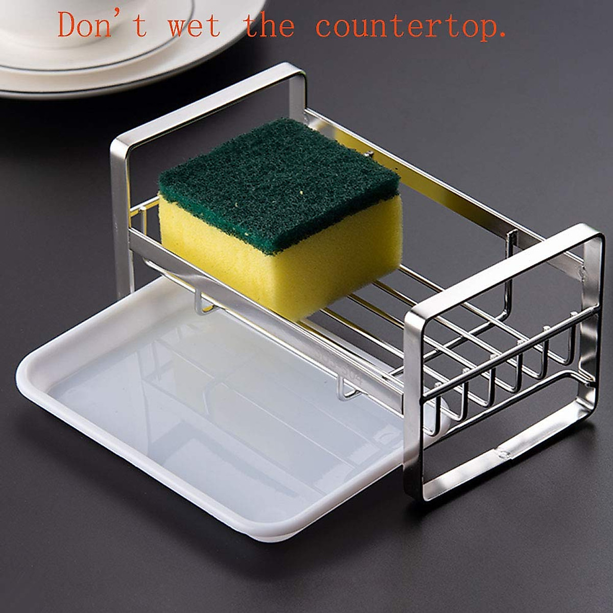 2 Pack Kitchen Sponge Holder - Kitchen Sink Organizer - Sink Caddy - Sink Tray - Soap Holder - Stainless Steel,Silver+White