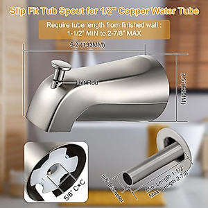 Dreyoo Slip On Diverter Tub Spout with Metal Cover Ring and Foam Gasket, Compatible with Kohler GP85556-CP, Bathroom Bathtub Faucet Set Replacement Fits 1/2'' Copper Water Tube(Brushed Nickel)