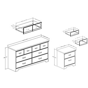 South Shore Versa 6-Drawer Double Dresser and 2-Drawer Nightstand, Gray Maple
