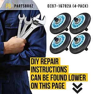 PartsBroz DC97-16782A Dryer Repair Kit, Compatible with Samsung Drum Roller DV45K6500EV/A3 DV48J7700EW/A2 DVE50M7450W/A3 DV42H5200EF/A3 DV210AGW/XAA DV218AEB/XAA DV337AEG/XAA DV45K6200EZ/A3 4-Pack