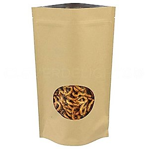 CleverDelights Kraft Window Stand Up Pouches - 16oz - 100 Pack - 7" x 11.5" x 4" - Resealable Bag