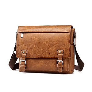 KUANG! Men's Shoulder Bag PU Leather Business Messenger Bag Briefcase Travel Crossbody Multi Pockets Handbag Purse