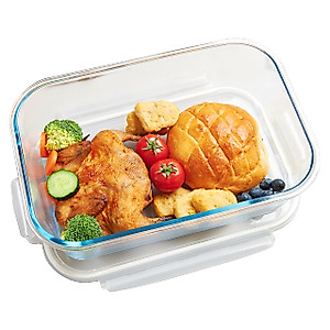 LIFESENCE 5400ml Extra-Large Glass Container with Lid Glass Food Box, 180OZ Rectangle Glass Casserole & Baking Dish withLocking Lid Serving Storing Food for Soups, Speaghetti and Meatballs