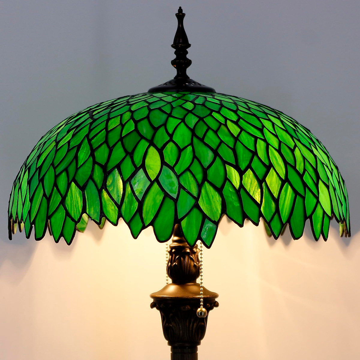 WERFACTORY Tiffany Floor Lamp Green Wisteria Stained Glass Standing Reading Light 16X16X64 Inches Antique Style Pole Corner Lamp Decor Bedroom Living Room Home Office S523 Series