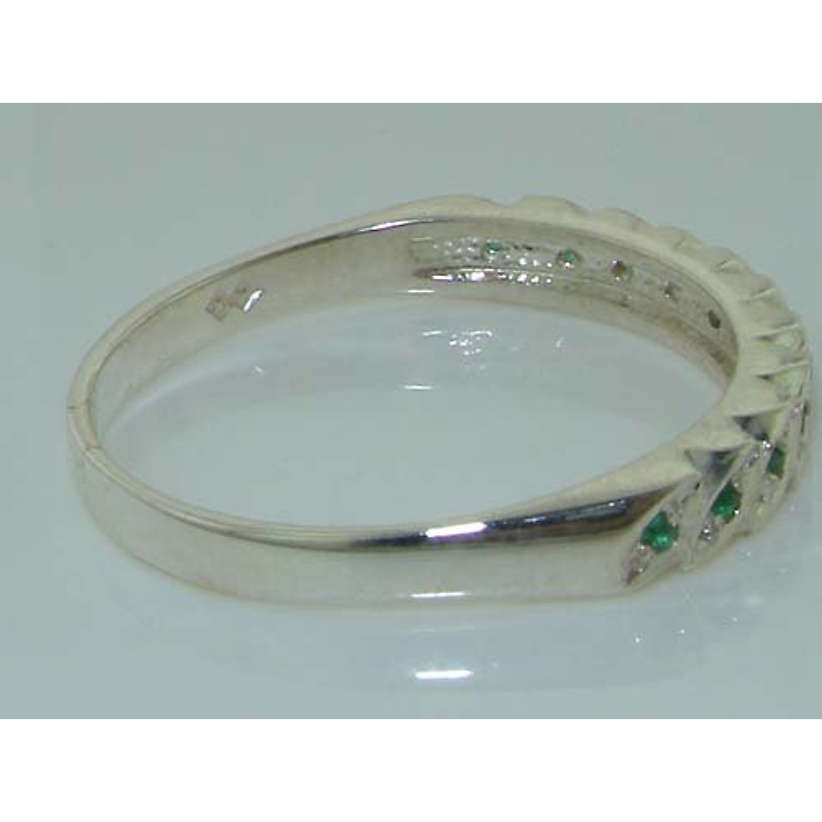 925 Sterling Silver Real Genuine Emerald Womens Eternity Ring - Size 4