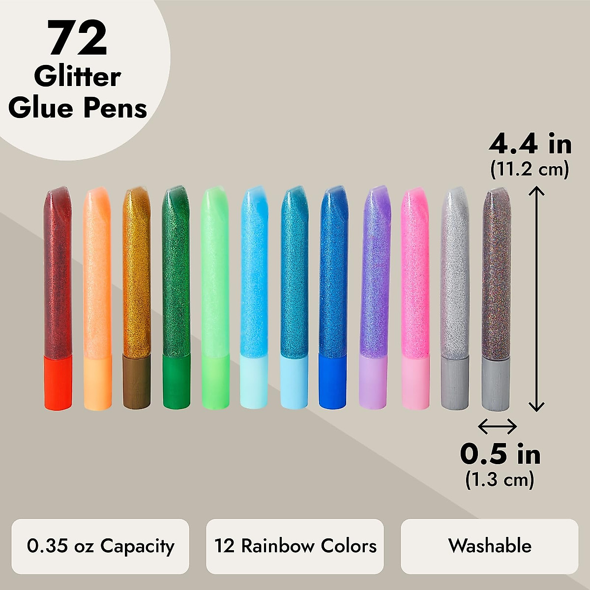 72 Pack Glitter Glue Pens, Rainbow Glue Stick Set for Arts and Crafts Projects, Slime Supplies, Scrapbooking, Cards, 0.35 Oz (12 Colors)