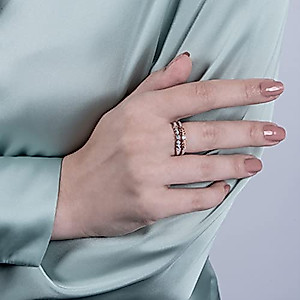 Jewelili Enchanted Disney Fine Jewelry Sterling Silver and 10K Rose Gold 1/5 Cttw Natural White Round Diamond Elsa-Anna Duo Stack Ring, Size 8