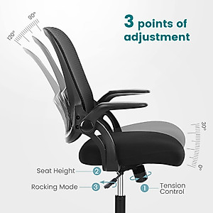 Office Chair Mid Back Desk Chair Ergonomic Mesh Computer Gaming Chair with Larger Seat, Executive Height Adjustable Swivel Task Rolling Chair with Flip-up Armrests for Women Adults