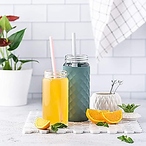 Juice Bottles - 4 Pack Wide Mouth Glass Bottles with Lids - for Juicing, Smoothies, Infused Water, Beverage Storage - 10oz, BPA Free, Stainless Steel Lids, Leakproof, Reusable, Borosilicate