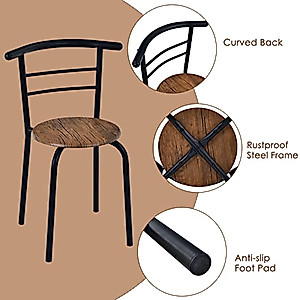 Giantex 3 Piece Dining Set Compact 2 Chairs and Table Set with Metal Frame and Shelf Storage Bistro Pub Breakfast Space Saving for Apartment and Kitchen (Black & Brown)