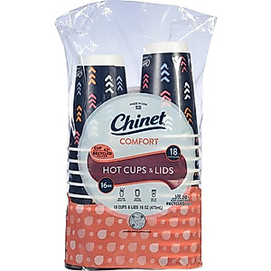 Chinet Double-Wall Hot Cups & Lids, 16 oz, 18 Ct
