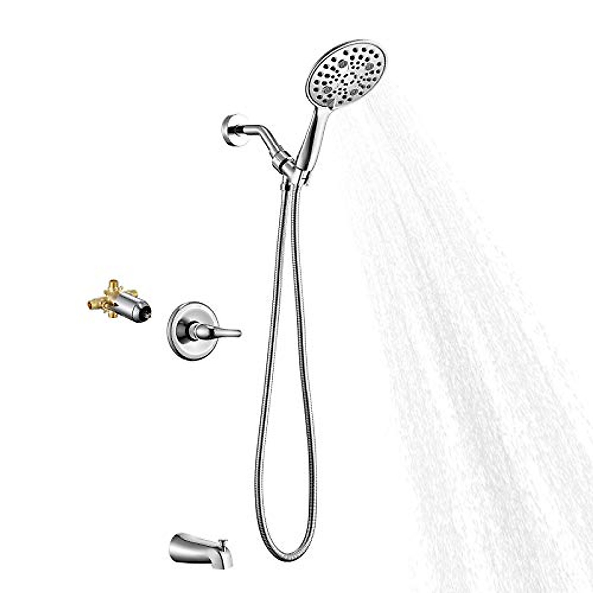 AIHOM Shower Faucet Set With Tub Spout,Shower Trim Kit With Pressure Balanced Valve, Dual-Function 5-Spray Touch-Clean Handheld Shower Head Combo, Chrome