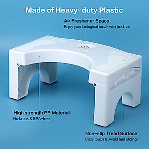 Foldable Toilet Potty Stool for Adults, 7" Heavy Duty Plastic Portable Squatting Poop Foot Stool with Freshener Space, Bathroom Non-Slip Toilet Assistance Step Stool - Gifts for Kids Seniors