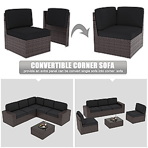 LayinSun Outdoor Patio Furniture Set 6 Pieces Sectional Conversation Sofa Set Brown Rattan Sofa Set with Coffee Table