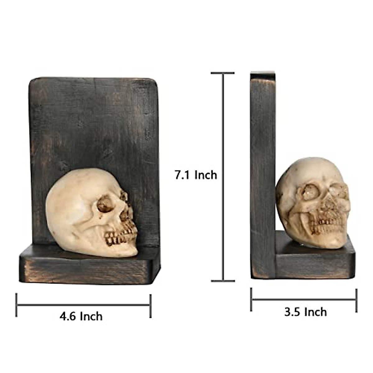 OwlGift Decorative Halloween Skull Bookends, Heavy Duty Bookends for Shelves, Skull Book Ends for Heavy Books, Book Shelf Holder Home Office Desktop Organizer (1 Pair)