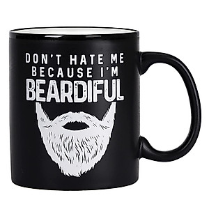 Funny Coffee Mugs for Men - Birthday, Christmas Gifts for Beard Lovers - Bearded Dad, Brother, Uncle, Boyfriend, Husband Gift Ideas - Novelty Manly Macho Mens Present - Beardiful Matte Black Mug