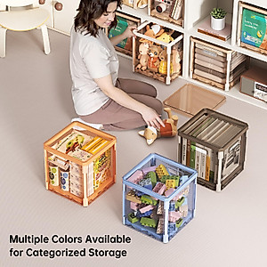 HAIXIN Stackable Storage Bins with Lid - Collapsible Storage Cube Plastic Multipurpose Containers See-through Storage Box for Cube Organizer Shelf Closet, 4 Pack (Beige, 10.5 Inch)