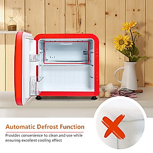 COSTWAY Compact Refrigerator, 1.6 cu ft. Single Door Small Fridge with Adjustable Temperature 32℉ to 50℉, Auto Defrost, Reversible Door, Removable Glass Shelves, Mini Fridge for Bedroom (Red)