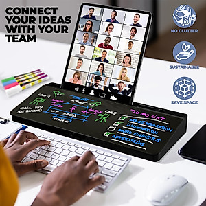 Desktop Whiteboard - Glass Dry Erase White Board- Desk Computer Buddy – Home Office & Studying Essentials - Desktop Pad with Phone & Tablet Slot, Storage Compartment - Includes 4 Markers, 1 Eraser.