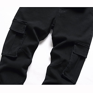 Black Jeans for Men Stretch Skinny Multi Pockets Slim Fit Elastic Jeans Comfort Tapered Leg Cargo Pencil Denim Pants, Black, 34
