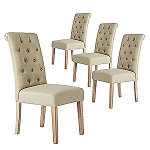 NOBPEINT Tan Fabric Upholstered Dining Chairs Solid Wood Legs, Set of 4