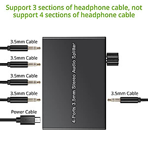 LiNKFOR 4 Port 3.5mm Stereo Audio Splitter, 3.5mm Audio Splitter Switcher Supports 4 Outputs Simultaneously with Volume Control for Passive Speaker, Headphone, PC, MP3, Laptop