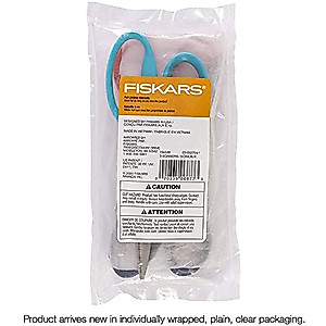 Fiskars Kids Scissors, Left Handed Scissors for Kids, Scissors for school, SoftGrip, 5 Inch, Blue Lightning