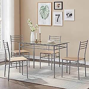VECELO Kitchen Dining Table Sets for 4, 5 Piece Small Dinette with Chairs, Burnished Silver