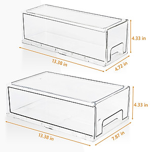 tipatyard Fridge Drawers 4 Pack Clear Pull Out Stackable Food Storage Containers Box Refrigerator Drawer Organizer Bins with Handle