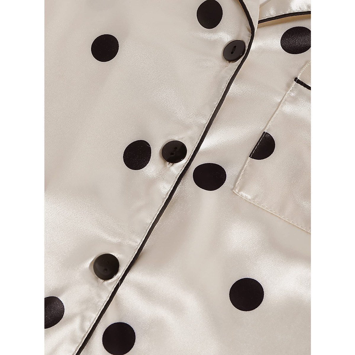 LYANER Women's Polka Dots Silky Satin Pajamas Short Sleeve Top with Shorts Sleepwear PJ Set Beige Small