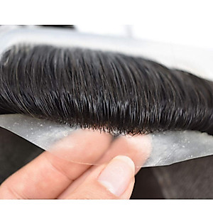 LHC Fine Mono Mens Toupee Natural Hairline Real Remy Human Hair System Clear Poly Skin Around Hairpiece Monofilament Wig (6 * 9, 1B Off Black 120%)