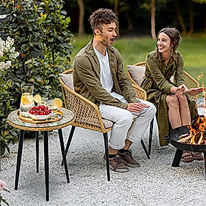 YITAHOME 3-Piece Outdoor Patio Furniture Wicker Bistro Set, All-Weather Rattan Conversation Chairs for Backyard, Balcony and Deck with Soft Gray Cushions, Glass Side Table Light-Yellow