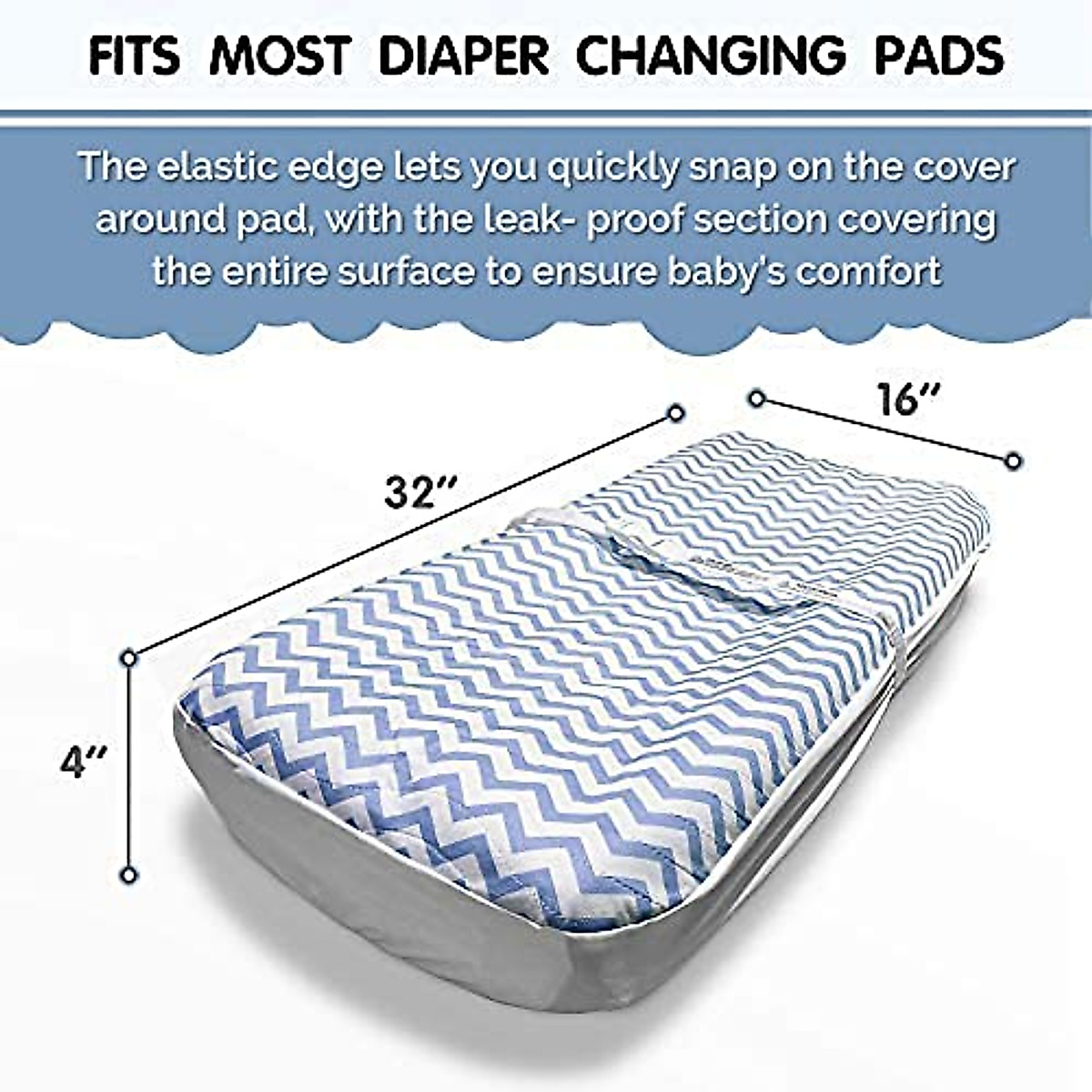 Lessy Messy Baby Changing Pad Cover - The Only Portable Changing Pad for Baby That is Leak-Proof and Baby Travel Changing Table Pads Safe for The Washer and Dryer (Blue)