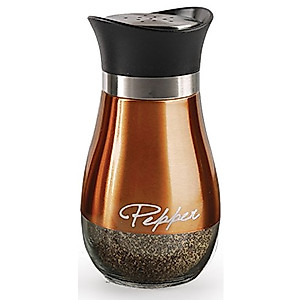 Circleware Cafe Contempo Elegant Glass Salt and Pepper Shakers Dispenser, Clear Bottom Jar Bottle Container with Stainless Steel Top, Perfect for Himalayan Seasoning Herbs Spices, 4.4 oz, Copper