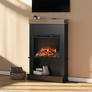Ameriwood Home Mateo Electric Fireplace with Mantel & Open Shelf, Black