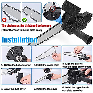 Weytoll Electric Drill Chainsaw, 6 Inch Electric Drill Modified To Electric Chainsaw Drill Attachment, Chain Saw Drill Attachment with Wrench and Chain, for 6-13mm Three-jaw Collet Drill