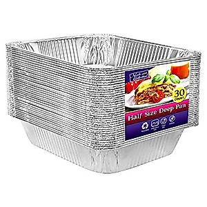 Aluminum Pans Half Size, 9X13, Extra Heavy Duty Disposable Foil Pans For Baking (30 Pack) Roasting & Chafing, Deep Tin Foil Bakeware, Steam Table Tray, Cookware, Food Prepping, Cake & Oven Pan