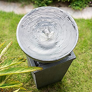 A&B Home 44" Zen Modern Outdoor Floor Standing Bowl Fountain for Garden Patio Backyard Deck Home Lawn Porch House Relaxation, Gray