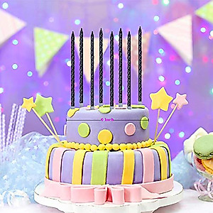 Black Tall Spiral Bday Candles for Cake Decoration 27 Pcs Long Thin Birthday Cake Candles in Holders for Party Wedding Cupcake Decoration Happy Fancy Candles for Kids 27th