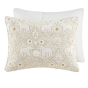 Ink+Ivy Kandula King/Cal King Size Quilt Bedding Set - Mustard Yellow , Quilted Floral, Elephants – 3 Piece Bedding Quilt Coverlets – 100% Cotton Percale Bed Quilts Quilted Coverlet