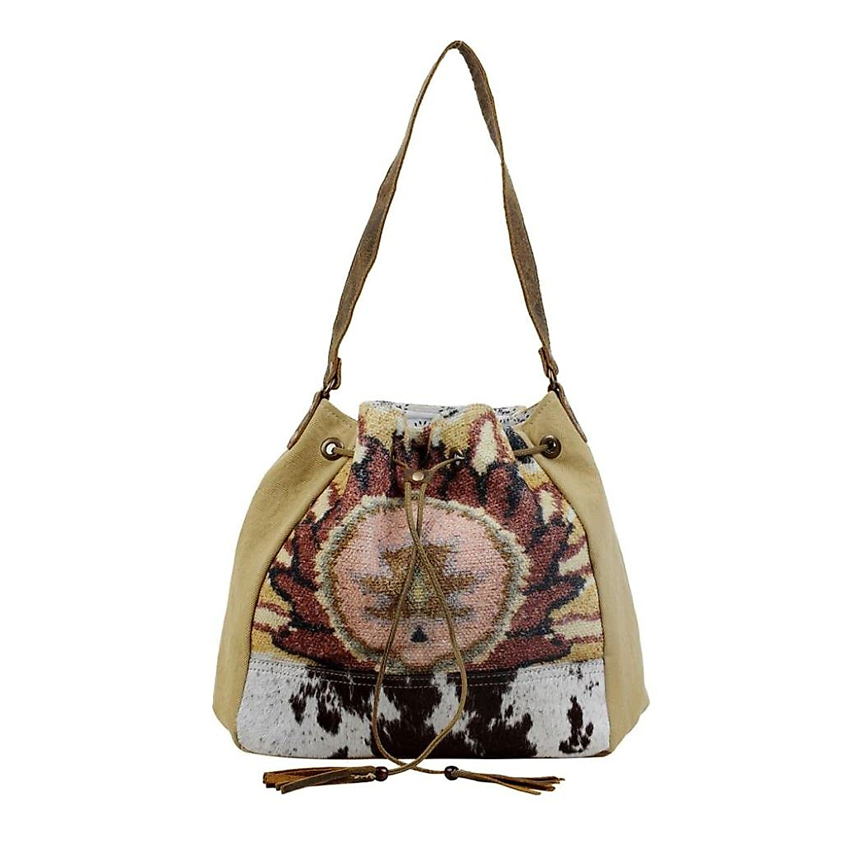 Myra Bag Diversified Bucket Bag Upcycled Cotton & Cowhide Leather S-2871